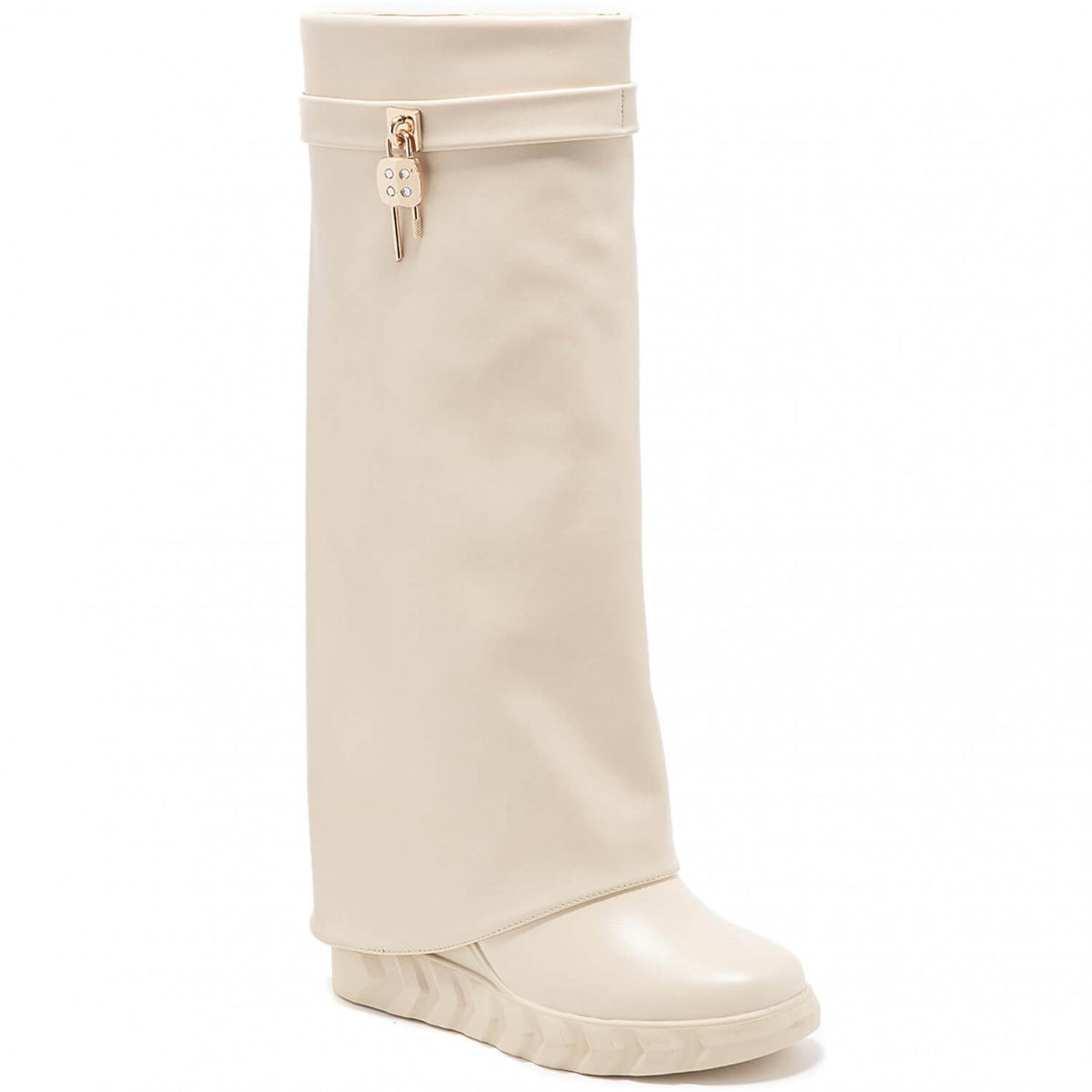 PAMMY CREAM WEDGE KNEE HIGH OVERLAP BOOTS – Envy Shoes UK
