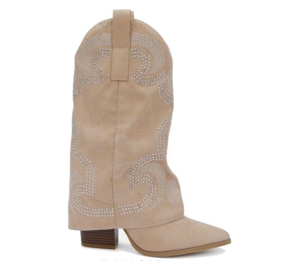 JOLENE CREAM FAUX SUEDE EMBELLISHED COWBOY ANKLE BOOTS – Envy Shoes UK